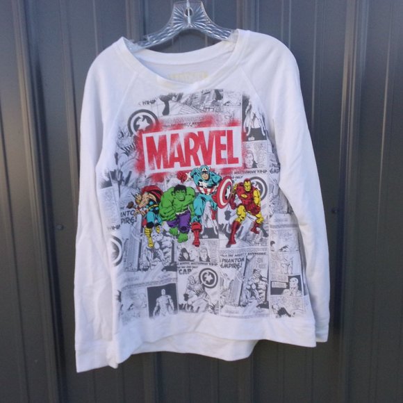 Marvel | Shirts | Marvel White Comics Theme Sweater Size Xl | Poshmark